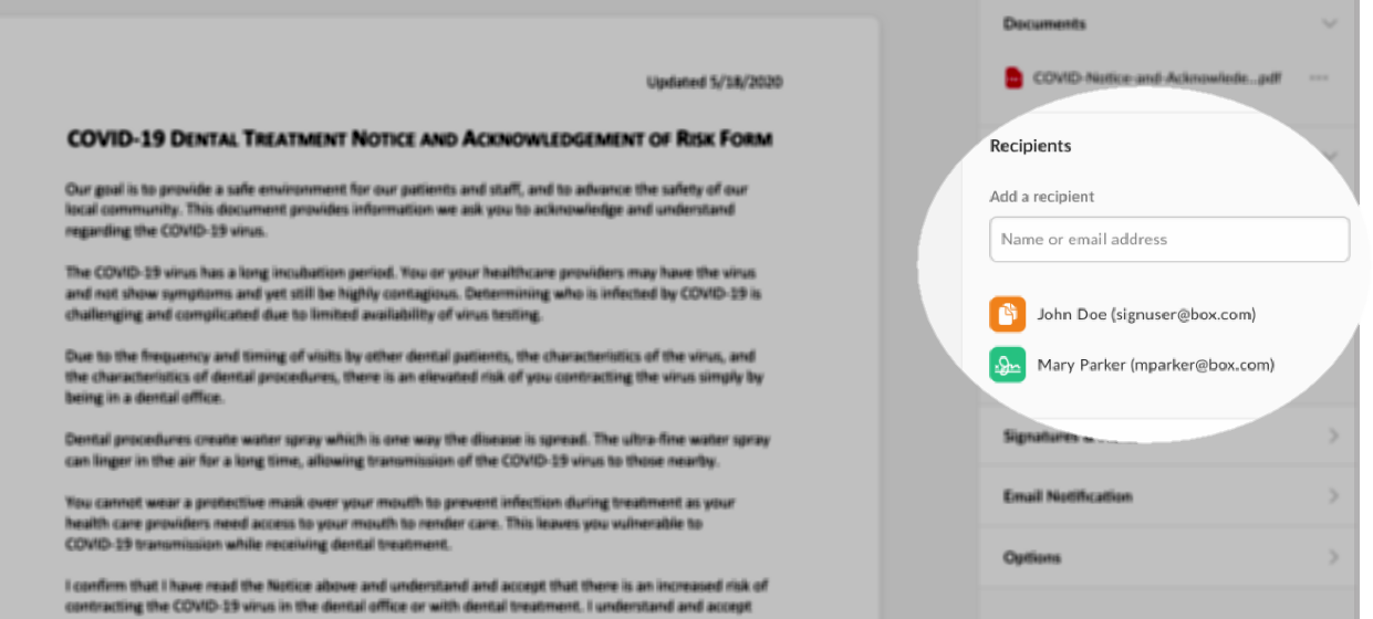 Sending a document for signature – Box Support