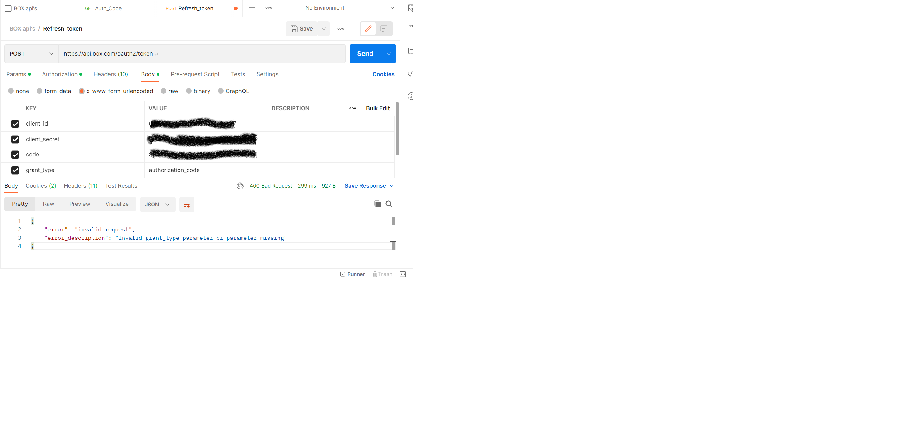  POSTMAN Grant type Invalid For Authorization code As Application www